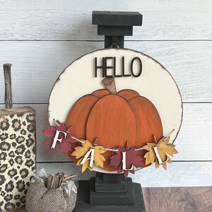Hello Fall Round Sign With Banner of Fall Leaves Wall Decor Wall ...