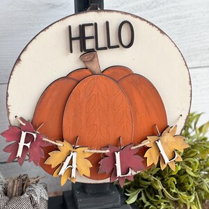 Hello Fall Round Sign With Banner of Fall Leaves Wall Decor Wall ...