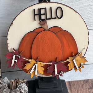 Hello Fall Round Sign With Banner of Fall Leaves Wall Decor Wall ...