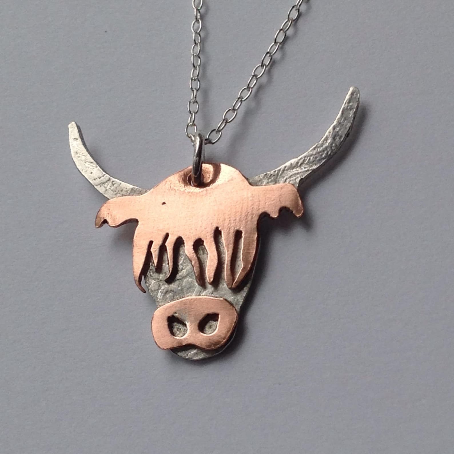 Highland Cow Necklace. Handmade. Sterling Silver & Copper - Etsy