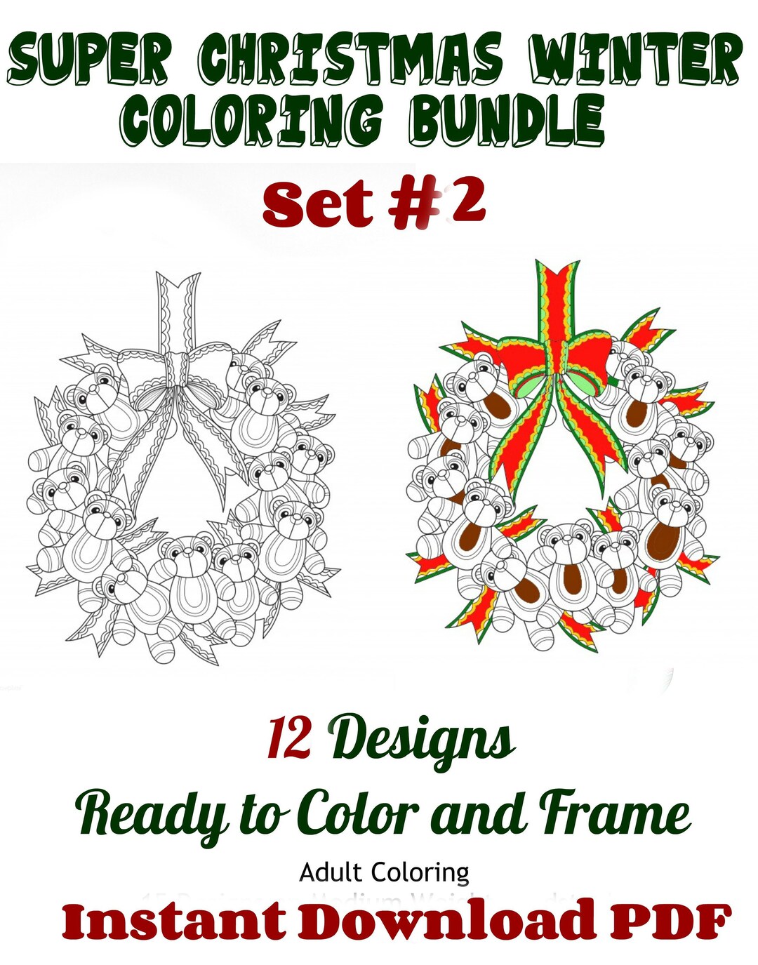 Super Christmas Holiday Coloring Bundle Set #2, 12 8.5 X 11" PDF Sheets ...