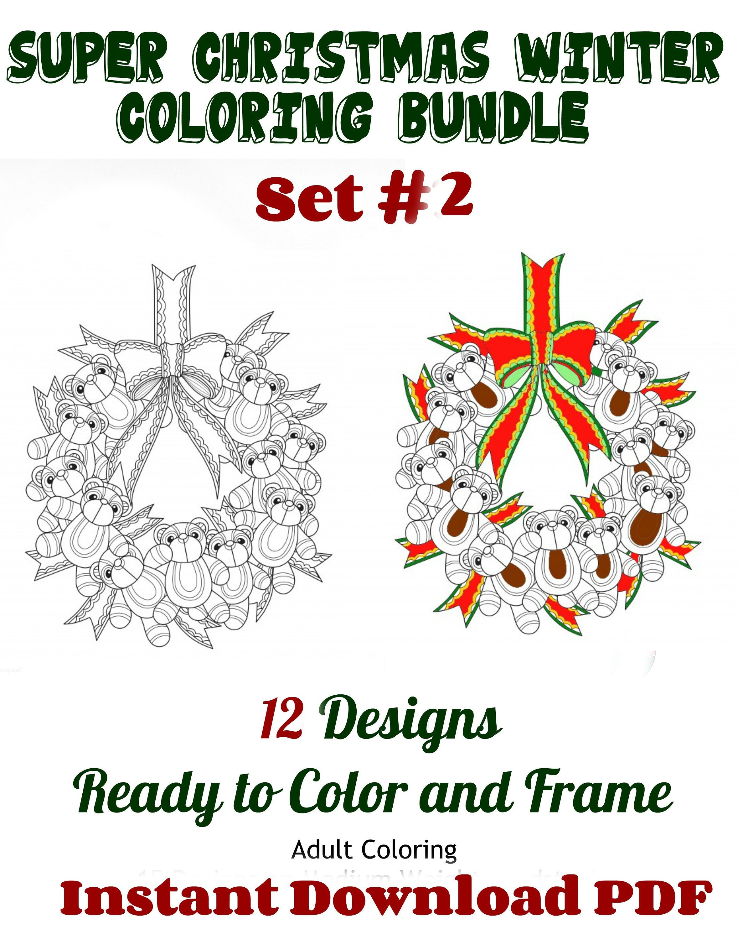 Super Christmas Holiday Coloring Bundle Set 2, 12 8.5 X 11 PDF Sheets ...