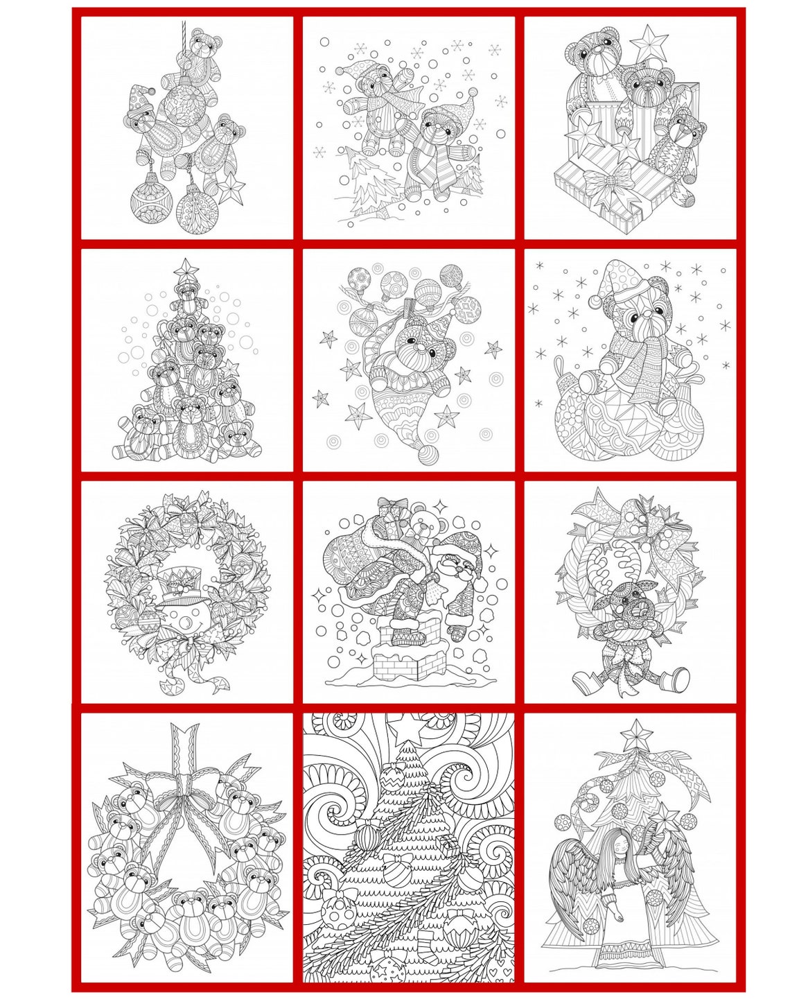 Super Christmas Holiday Coloring Bundle Set #2, 12 8.5 X 11" PDF Sheets ...
