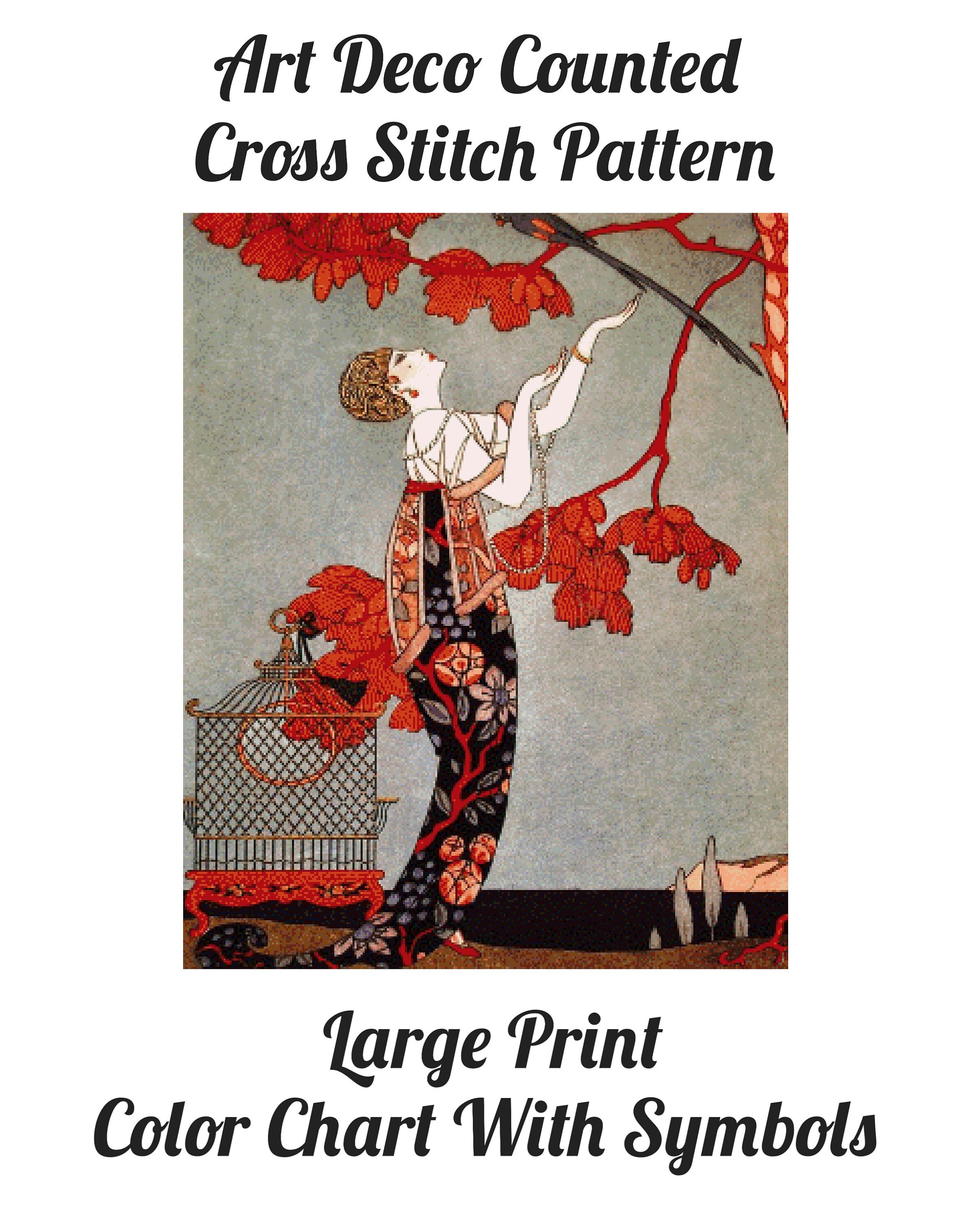 Counted Cross Stitch Pattern: Art Deco Pattern Large Print, Printable ...