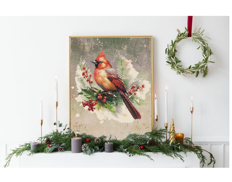 Counted Cross Stitch Pattern: "happy Holidays Christmas Cardinal" Art ...