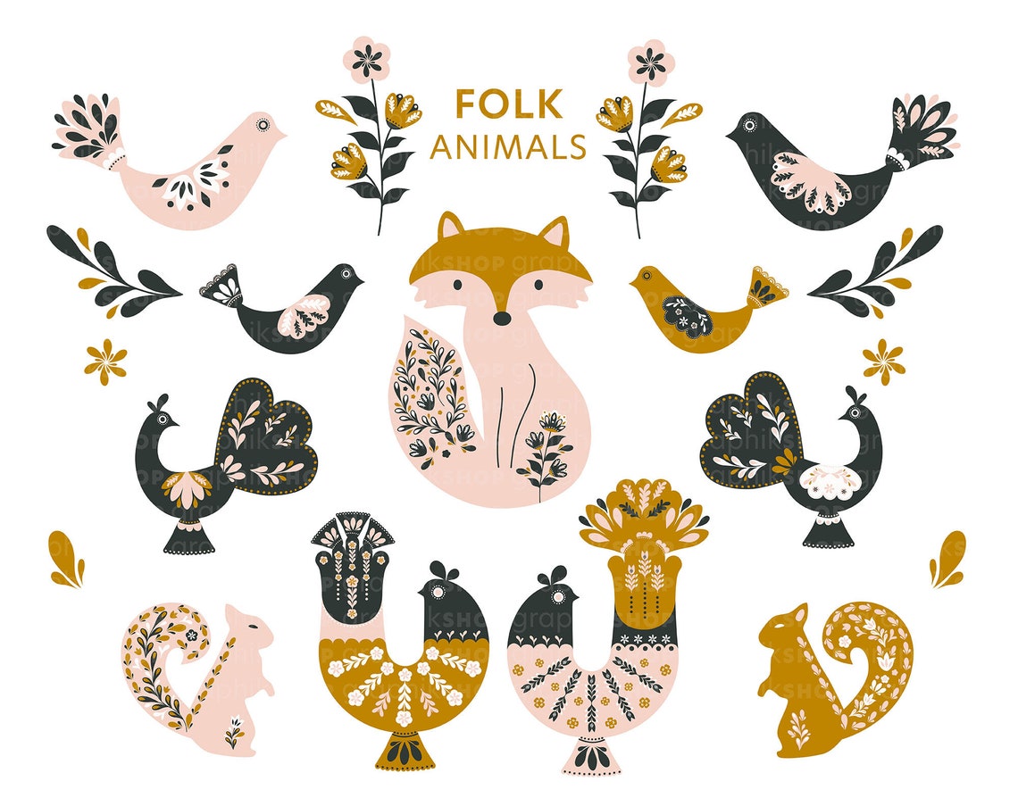 Folk Animals Clipart Folk Clipart Folk Art Clipart - Etsy
