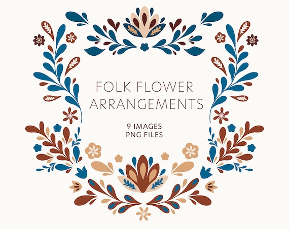Folk Flowers Clipart Folk Clipart Scandinavian Clipart - Etsy