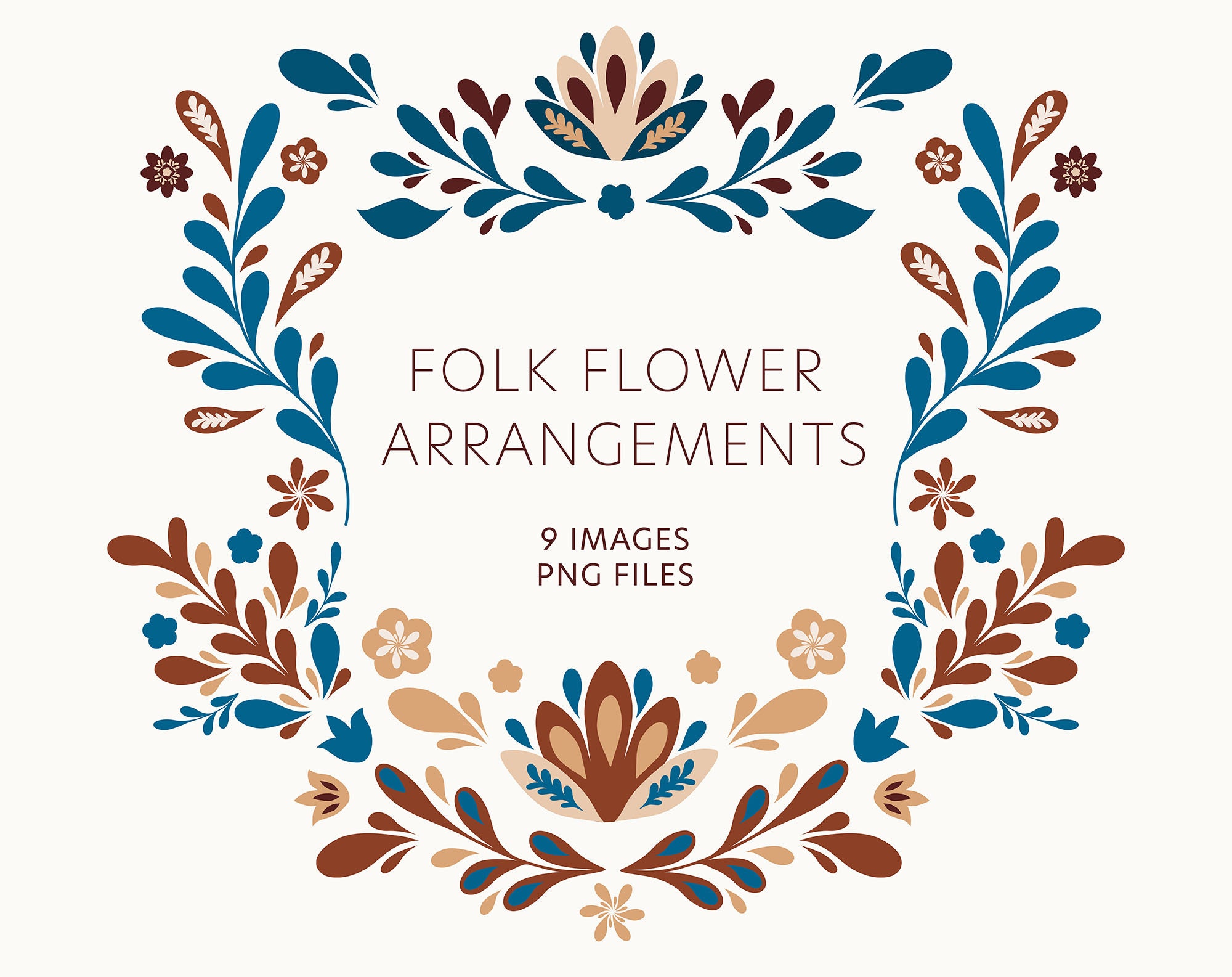 Folk Flowers Clipart Folk Clipart Scandinavian Clipart - Etsy UK