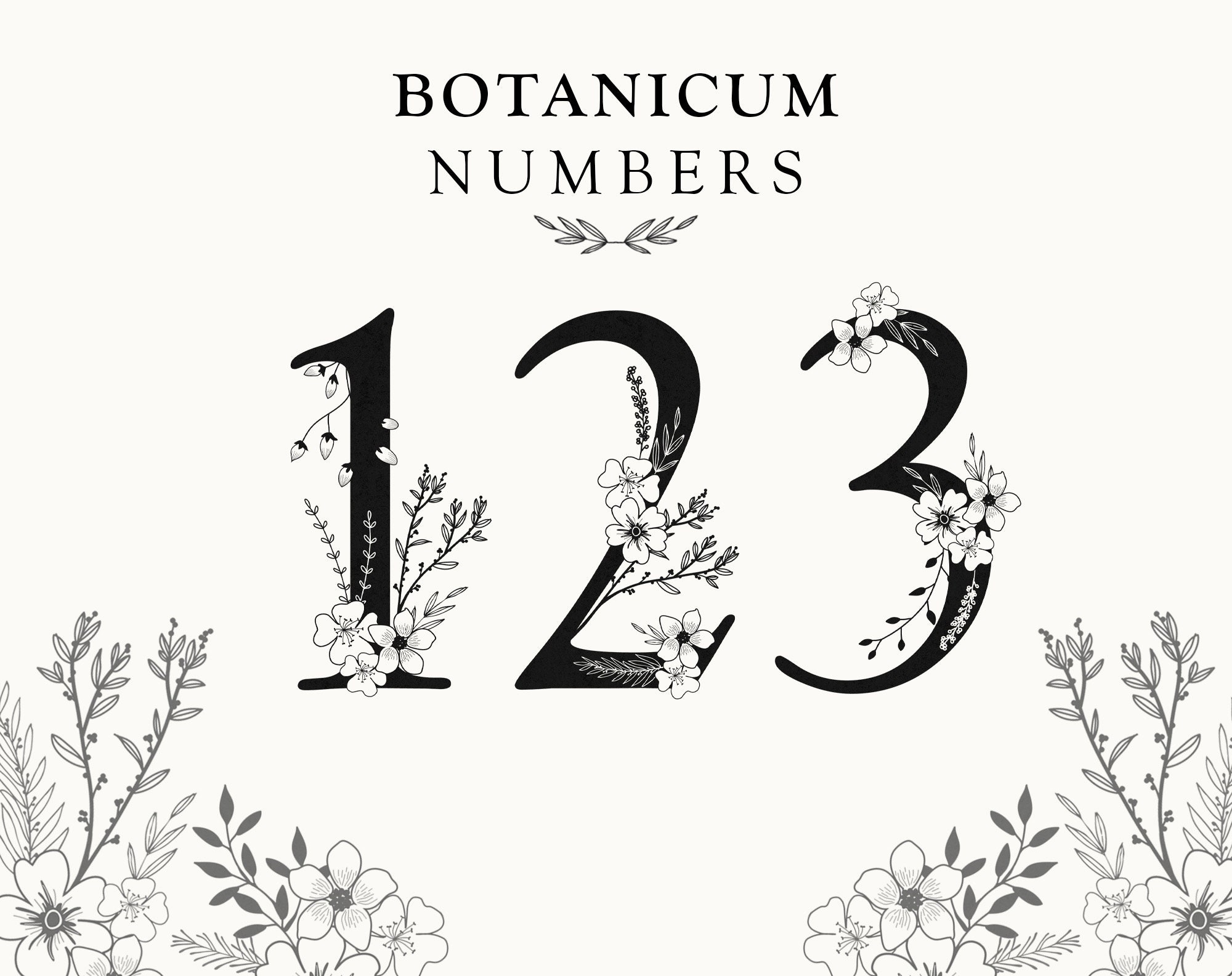 Numbers Clipart Botanical Clipart Table Numbers Png Floral - Etsy