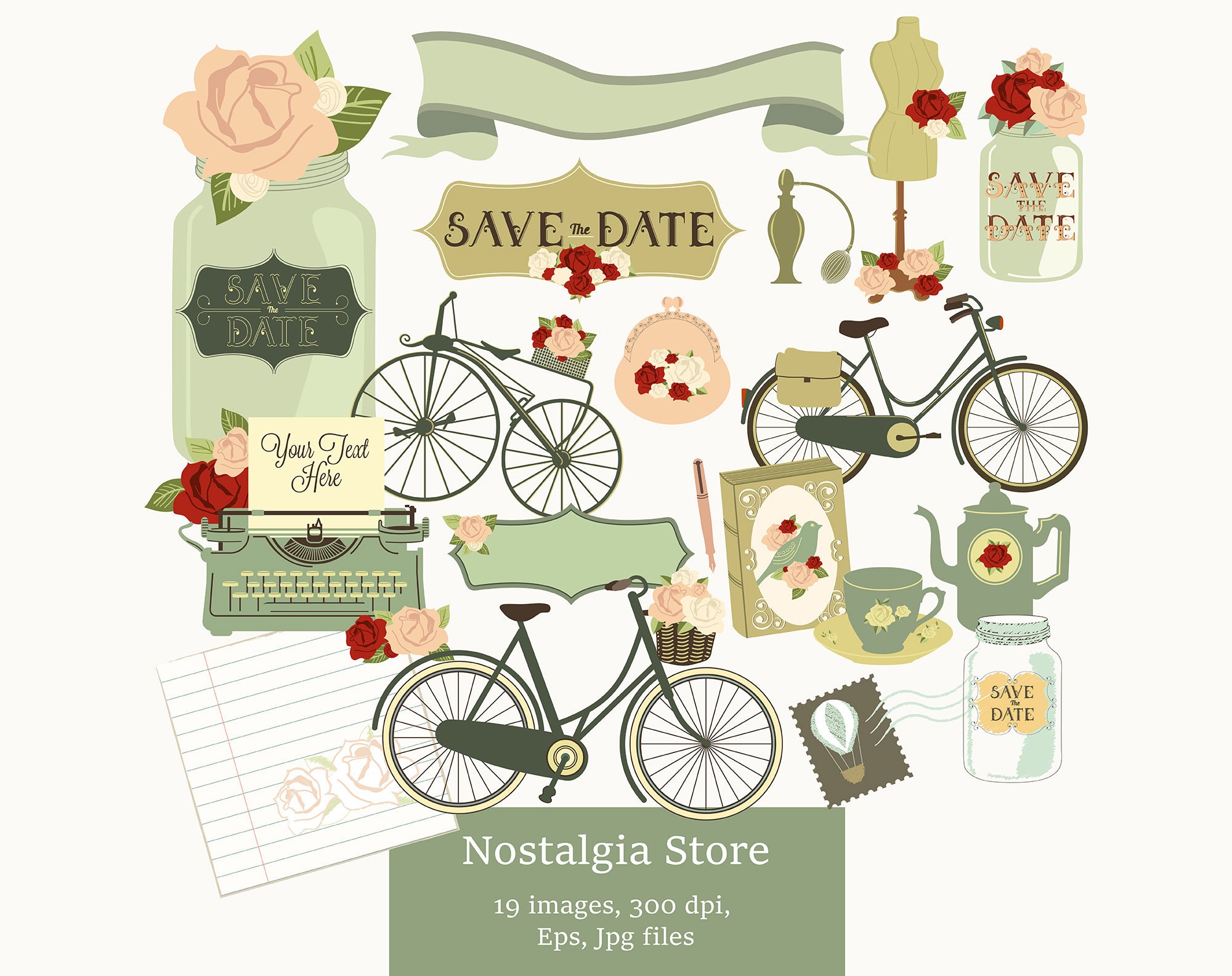 Nostalgia Clipart Vintage Objects Clipart Old Style Clipart - Etsy