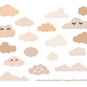 Boho Sun, Clouds and Rainbows Clipart, Nursery Decor (EPS and PNG Files ...