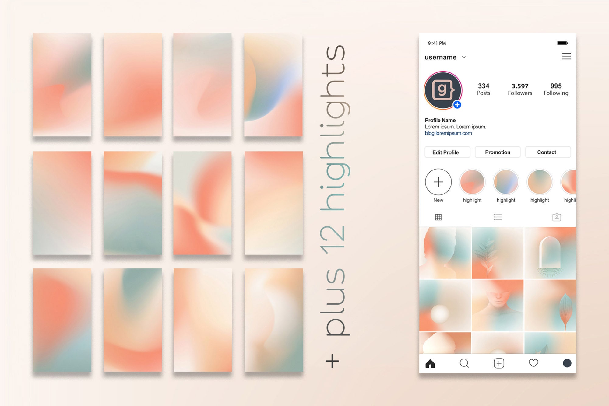 Abstract Gradients Art: Instagram Backgrounds & Highlights (72 Jpegs ...