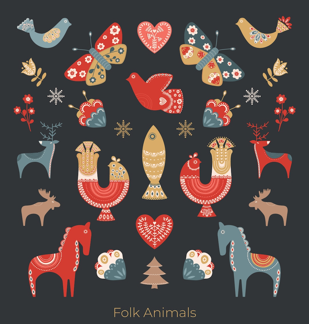 Folk Art Clipart, Folk Animals Clipart, Christmas Animal Clipart ...