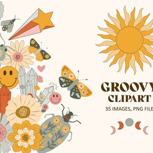 Groovy Clipart, Boho Hippie Clipart, Groovy Artwork for Stickers, 70s ...