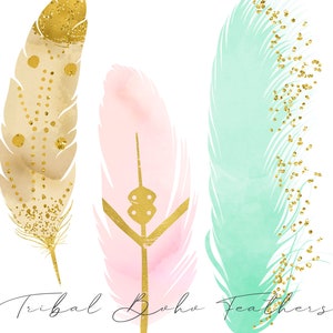 Boho Feather Clipart, Feathers Clipart, Watercolor Feathers Clipart ...