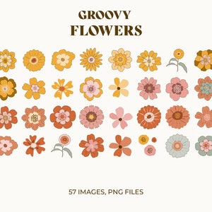 Groovy Flowers Clipart, Groovy Floral Clipart, Retro Flowers Clipart ...
