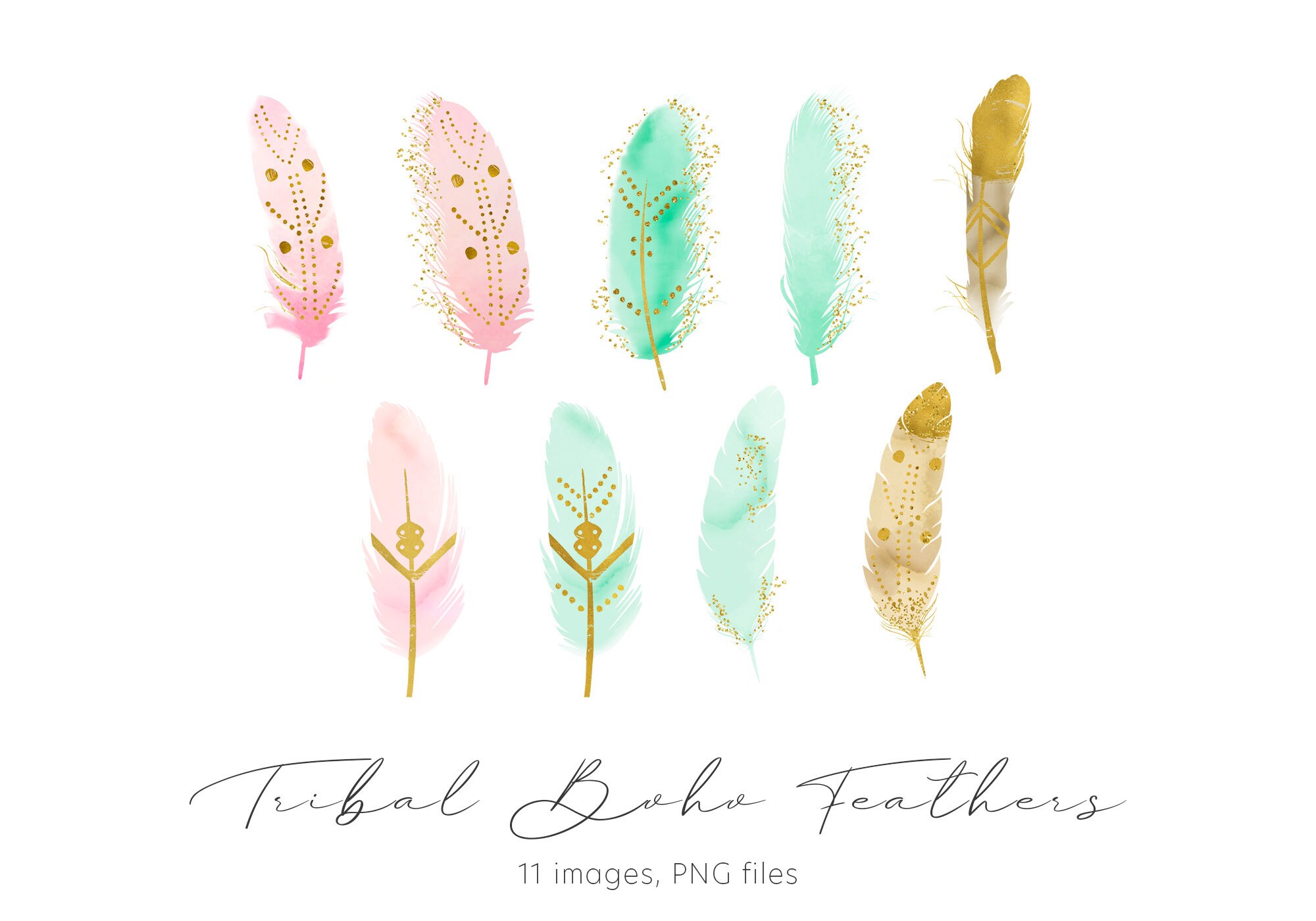 Boho Feather Clipart Feathers Clipart Watercolor Feathers - Etsy