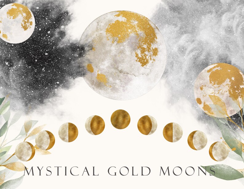 Mystical Gold Moon Moon Clipart Lunar Clip Art Moon Phases - Etsy