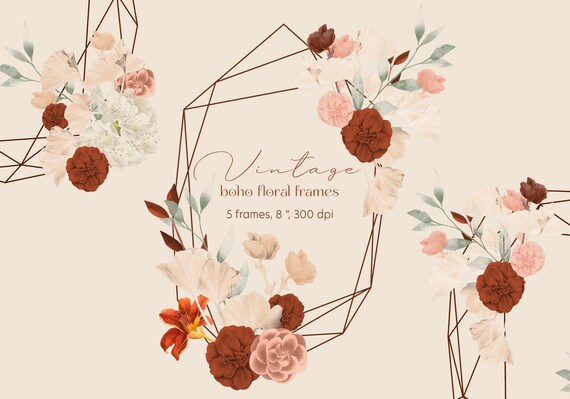 Vintage Boho Frames Boho Frame Clip Art Floral Frame Png | Etsy