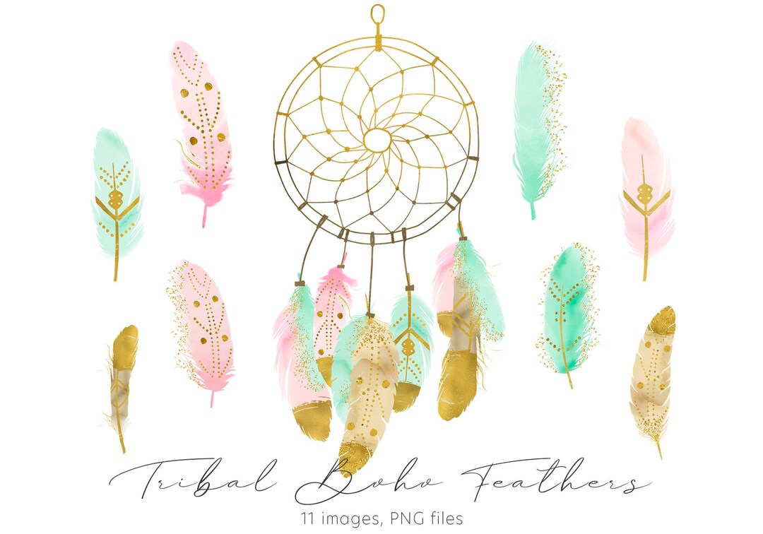 Boho Feather Clipart, Feathers Clipart, Watercolor Feathers Clipart ...