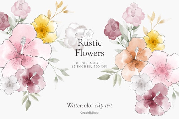 Rustic Floral Clipart Wildflower Watercolor Clipart Flourish | Etsy