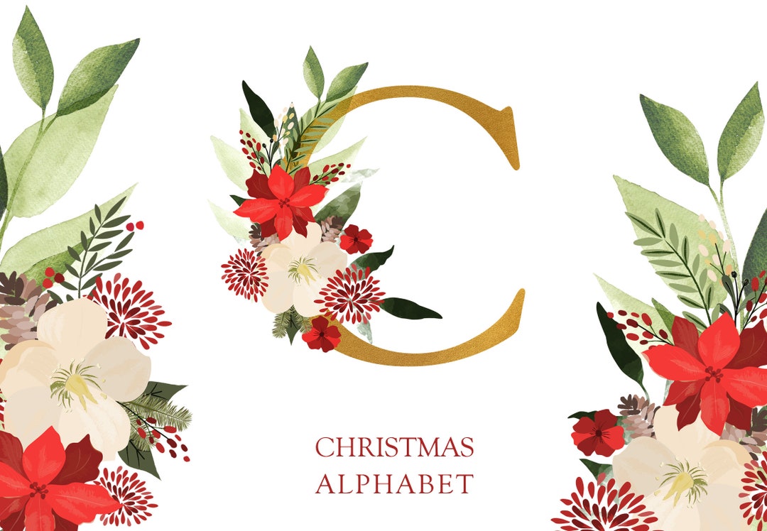 Christmas Alphabet, Floral Letters Png, Floral Alphabet Png, Botanical ...