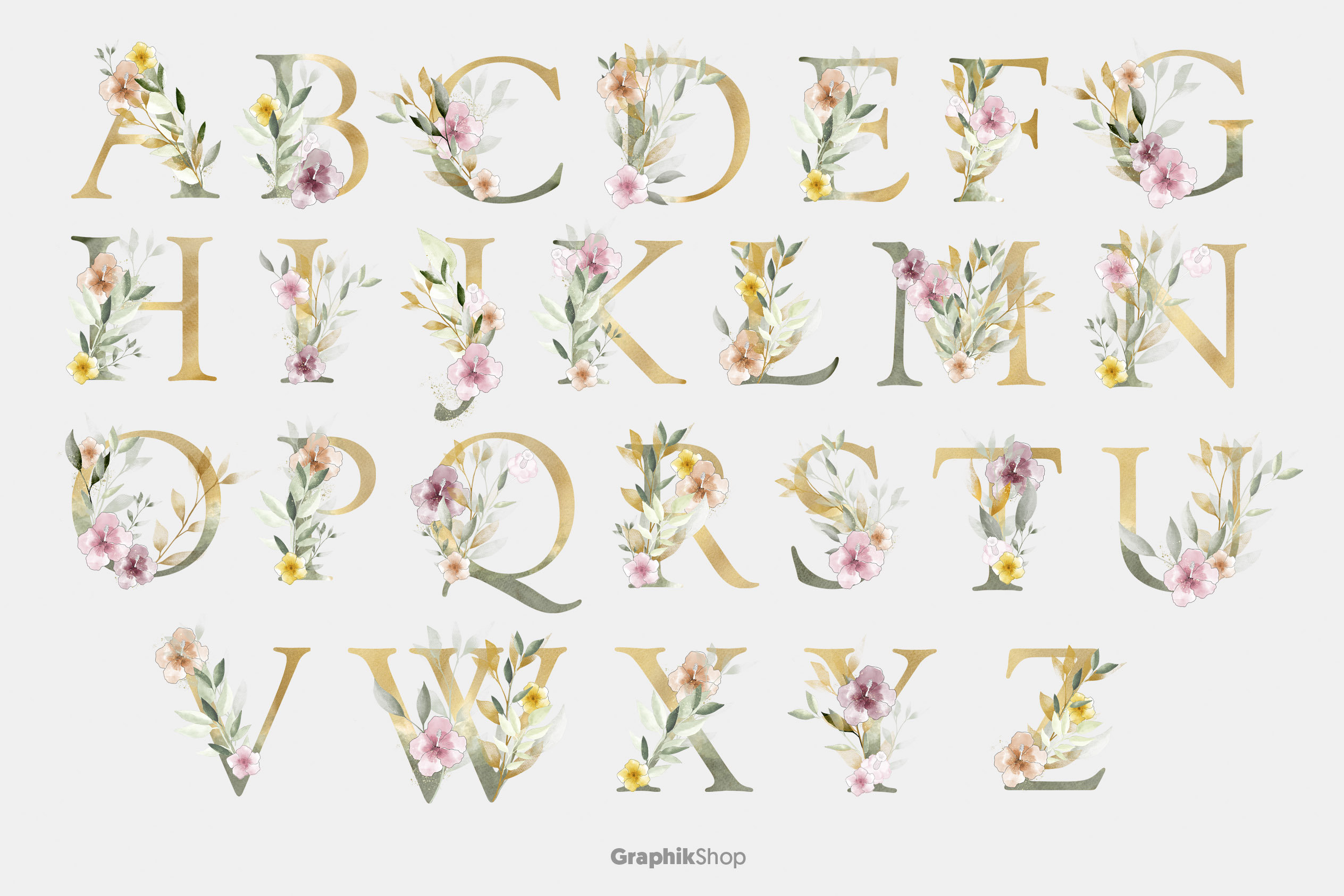 Watercolor Alphabet Floral Alphabet Png Floral Letters Png - Etsy