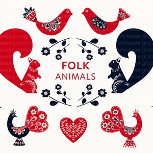 Folk Animals Clipart – 27 Scandinavian & Nordic Folk Art Animals and ...