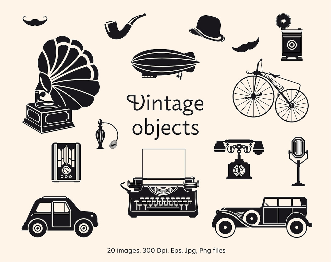 Vintage Objects Clipart, Old Style Clipart, Vintage Clip Art ...