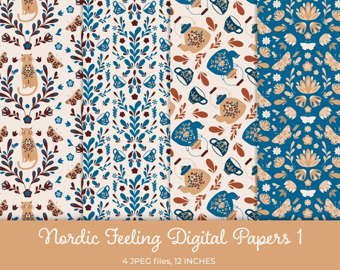 Hand Drawn Scandinavian Minimalist Digital Papers Bundle | Scandi ...