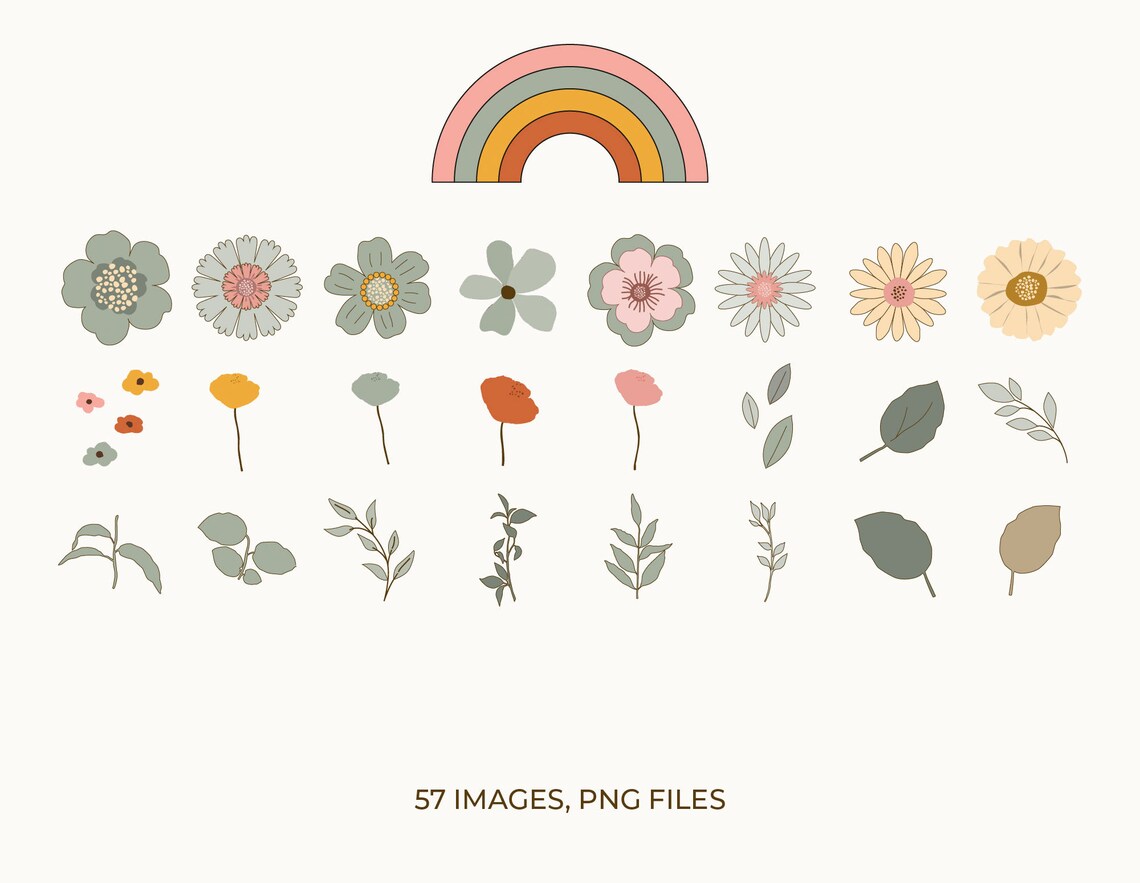 Groovy Floral Clipart: Retro Flower Graphics, 57 PNG Files - Etsy