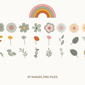 Groovy Flowers Clipart, Groovy Floral Clipart, Retro Flowers Clipart ...