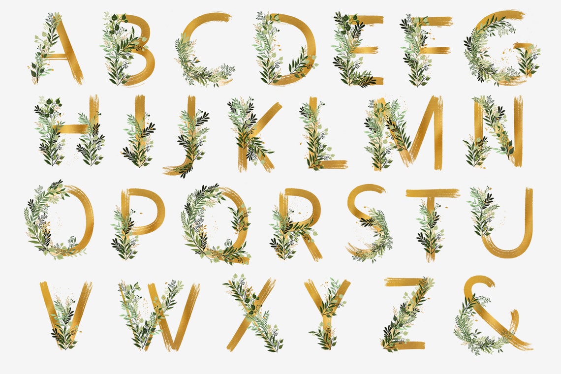 Greenery Alphabet Floral Letters Png Alphabet Clipart | Etsy
