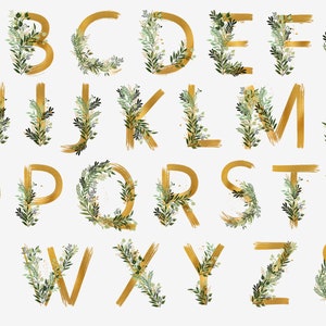 Floral Letters Png: Greenery Alphabet Clipart for Wedding Invitations ...