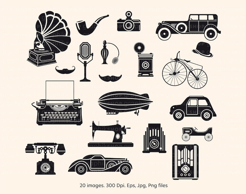 Vintage Objects Clipart Old Style Clipart Vintage Clip Art | Etsy