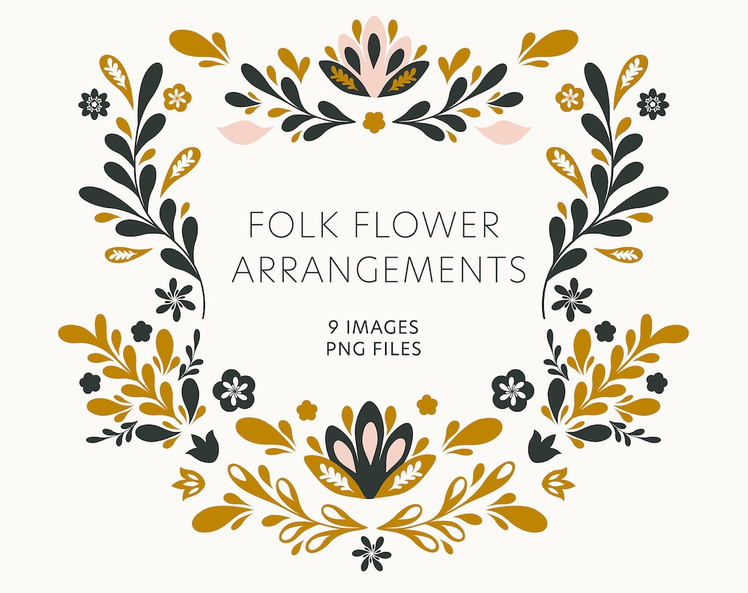 Folk Floral Arrangements Clipart: Scandinavian Nordic Art (9 PNG Files ...