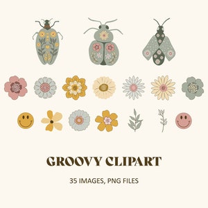 Groovy Clipart, Boho Hippie Clipart, Groovy Artwork for Stickers, 70s ...