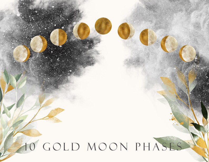 Mystical Gold Moon Moon Clipart Lunar Clip Art Moon Phases - Etsy