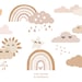 Clouds Clipart, Boho Sun Clouds and Rainbows, Weather Clipart, Raibows ...