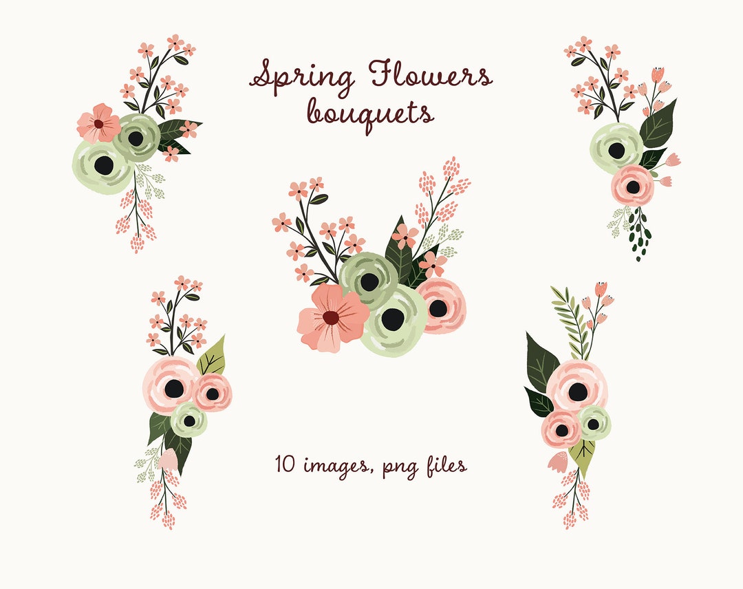 Spring Flowers Clipart Arrangements Clipart Floral Bouquet - Etsy