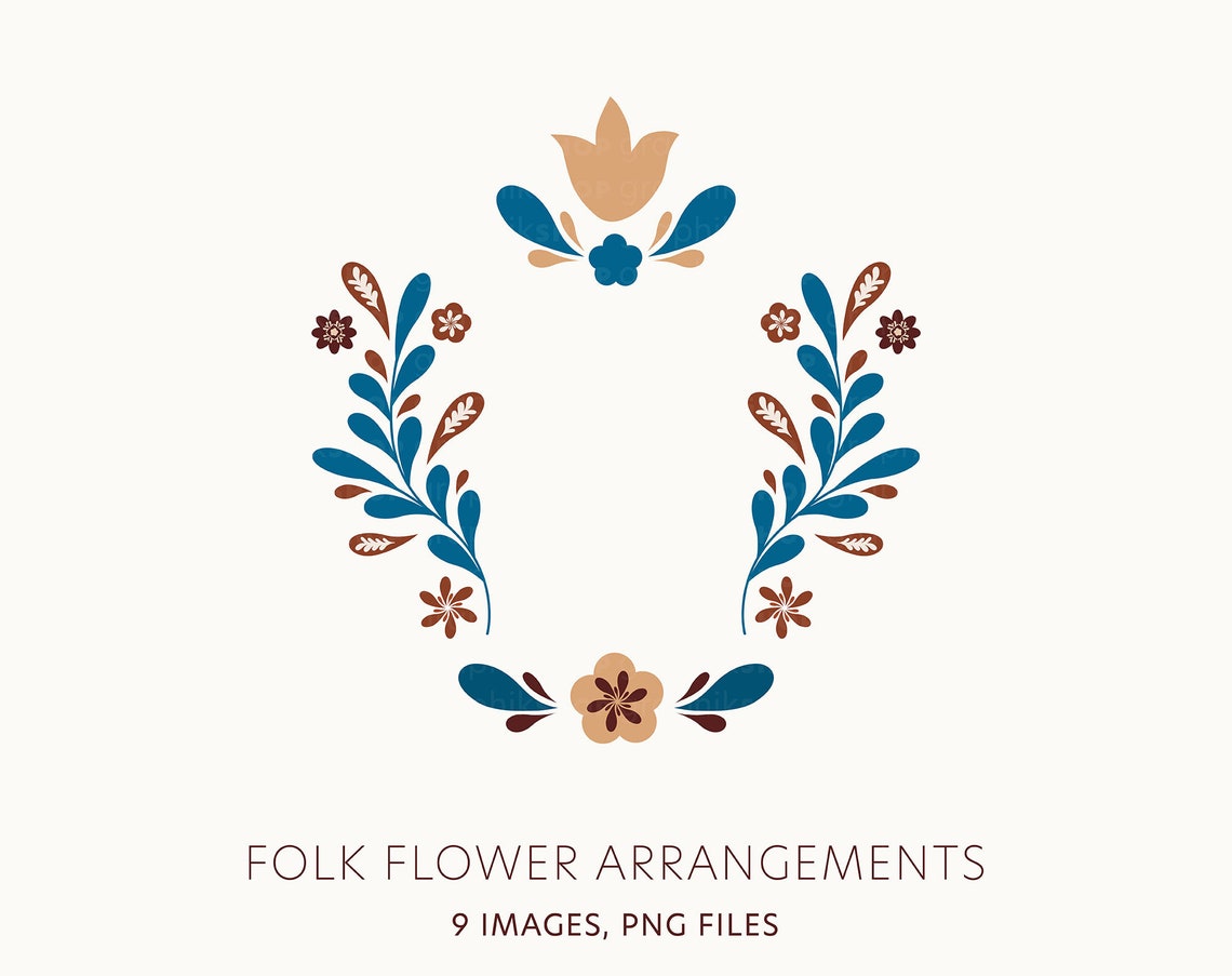 Folk Flowers Clipart Folk Clipart Scandinavian Clipart - Etsy