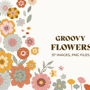 Groovy Flowers Clipart, Groovy Floral Clipart, Retro Flowers Clipart ...