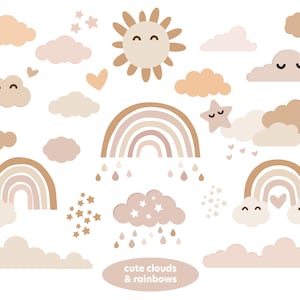 Boho Sun, Clouds and Rainbows Clipart, Nursery Decor (EPS and PNG Files ...