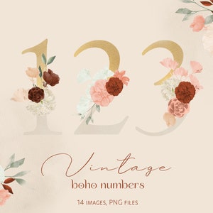 Floral Numbers Numbers Clipart Botanical Clipart Gold - Etsy