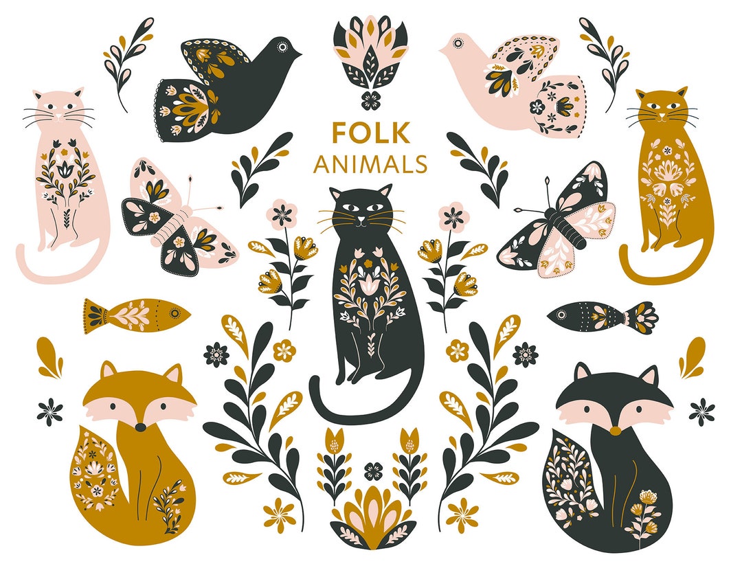 Folk Animals Clipart, Folk Clipart, Folk Art Clipart, Scandinavian ...