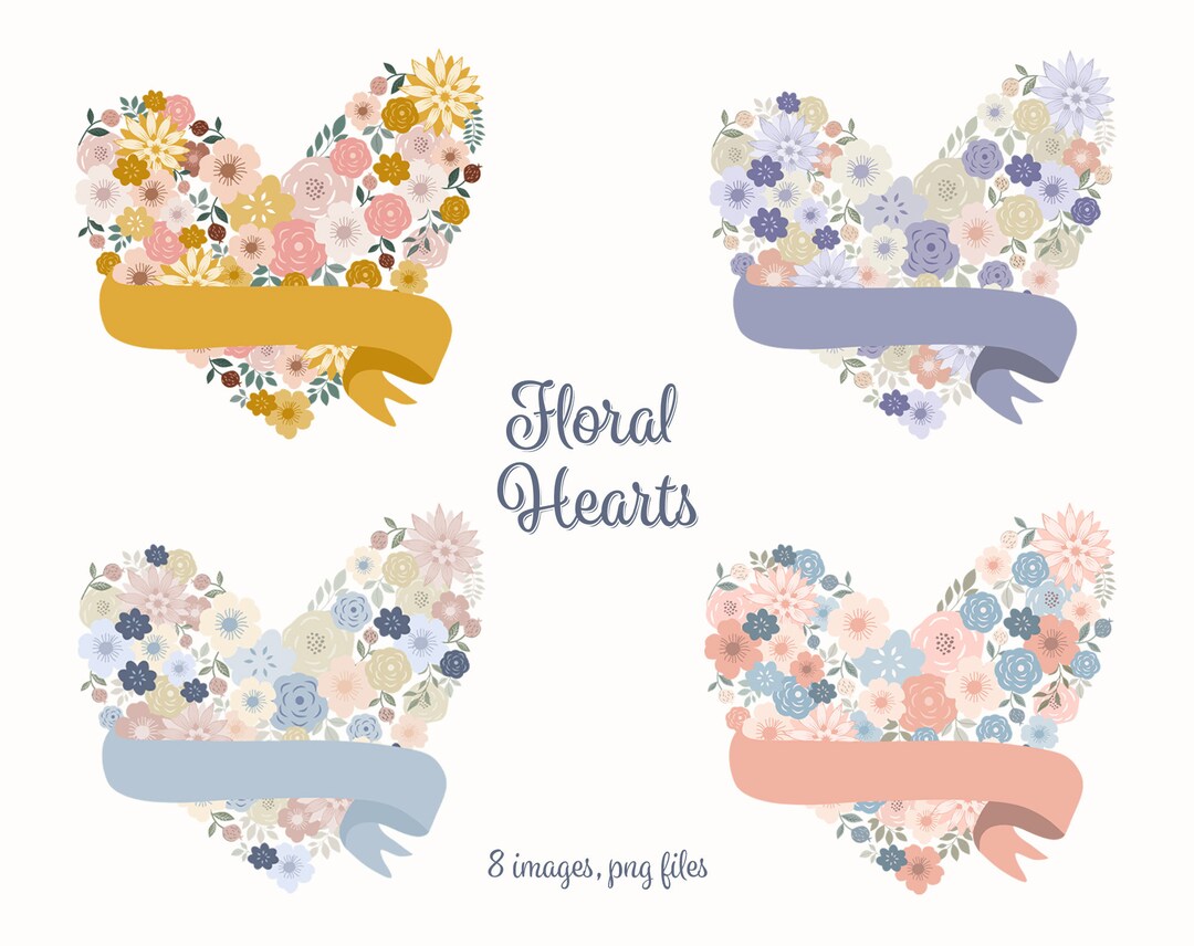 Floral Heart Clipart, Floral Heart Shape, Galentines Clipart, Floral ...