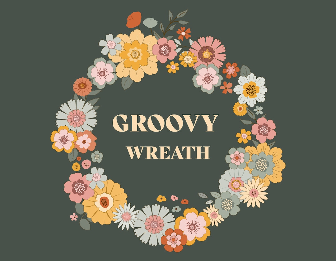 Groovy Floral Wreath, Groovy Flowers Clipart, Retro Flowers Clipart ...