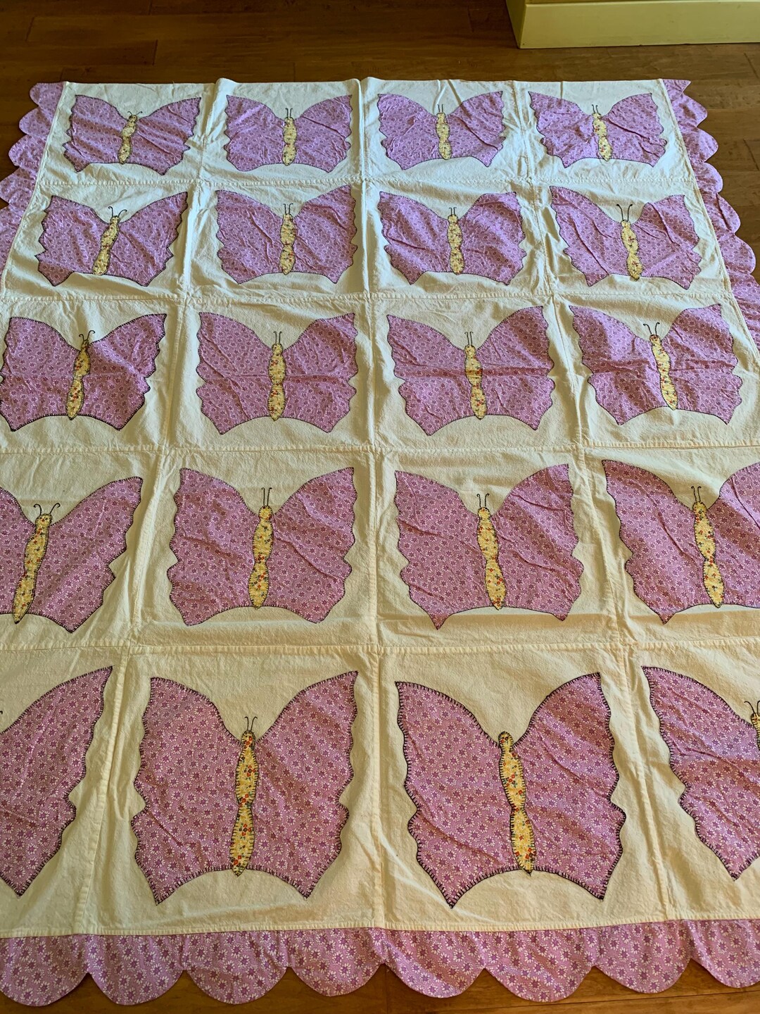 Vintage Butterfly Applique Quilt- Beautiful Handwork/excellent/gorgeous ...