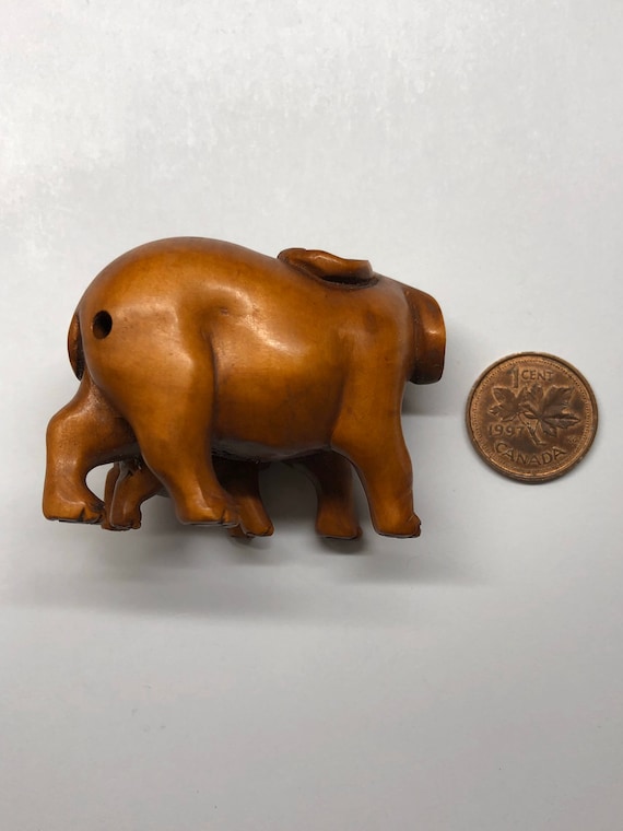 Netsukes, Netsuke Elephant Wood Figurine Hand Carved … - Gem