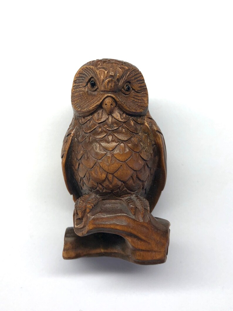 Netsuke Netsuke Owl Hand Carved Boxwood Owl Netsuke Chinese | Etsy